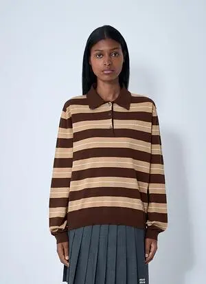 Miu Miu Cotton Striped Polo Shirt - Brown