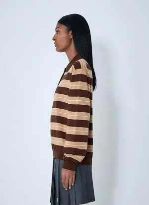 Miu Miu Striped Cotton Polo Shirt - Brown