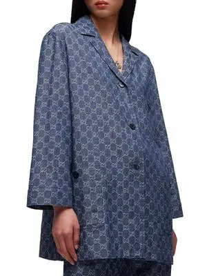 Gucci Gg Jacquard Cotton Denim Jacket - Blue