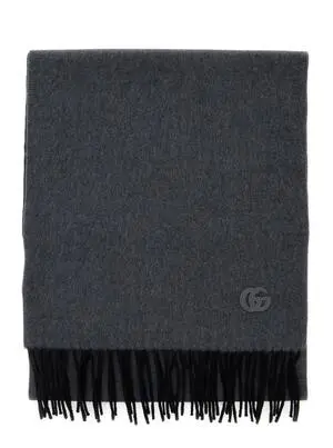Gucci Gucci Men Gray Cashmere Scarf With Gg Patch On The Front And Frayed Hem For Men Multicolor