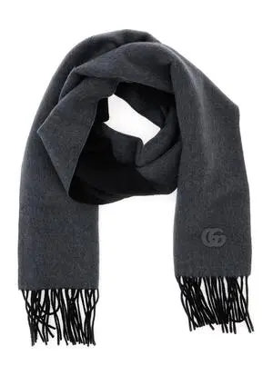 Gucci Gray Cashmere Scarf With Gg Patch On The Front And Frayed Hem For - Multicolor