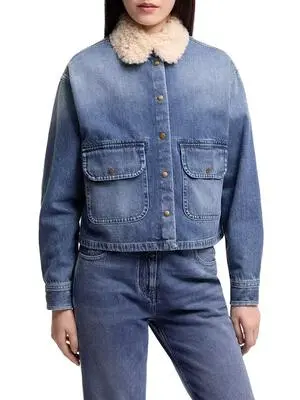 Moncler Denim Shirt With Teddy Trim