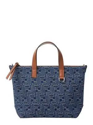 Fendi Blue Shopper With Top Handles And All-over Ff Motif In Cotton - Multicolor