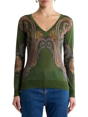 Etro Silk And Cashmere Paisley Sweater - Green