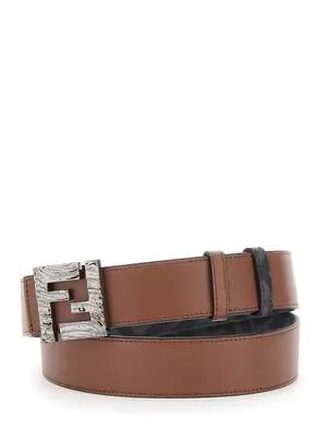 Fendi Brown Reversible Belt With Ff Buckle Closure In Leather