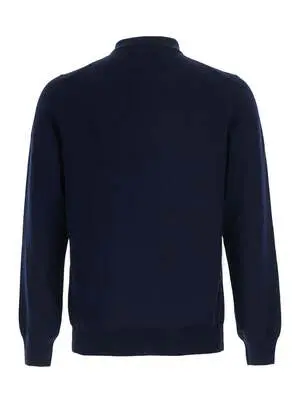 Tagliatore Blue Sweater With Polo Style Collar In Wool Blend For