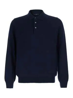 Tagliatore Blue Sweater With Polo Style Collar In Wool Blend For - Multicolor