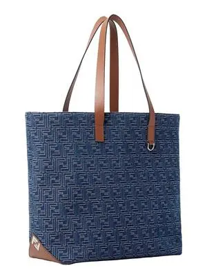 Fendi Blue Shopper With Long Handles And All Over Ff Motif In Cotton - Multicolor