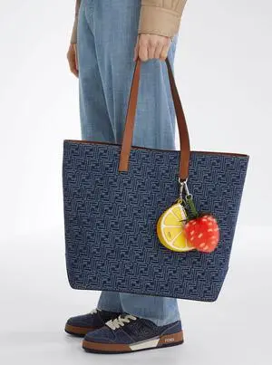 Fendi Blue Shopper With Long Handles And All Over Ff Motif In Cotton - Multicolor