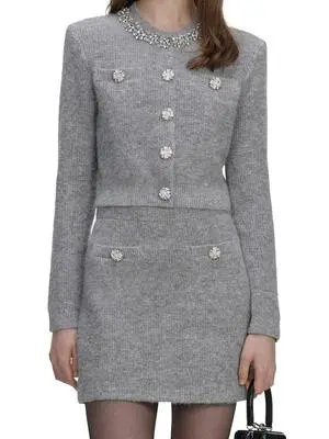 SELF-PORTRAIT Crystal-embellished Cardigan - Gray