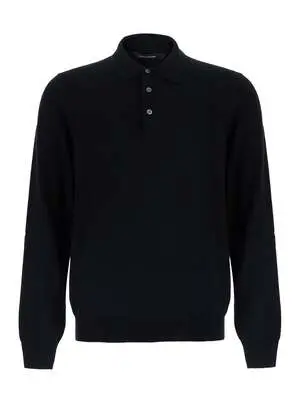Tagliatore Sweater With Polo Style Collar In Wool Blend For - Black