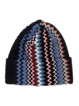 Missoni Beanie With Turn-up Brim Zigzag Motif In Wool Blend For - Multicolor
