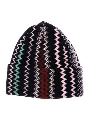 Missoni Beanie With Turn-up Brim Zigzag Motif In Wool Blend For - Multicolor