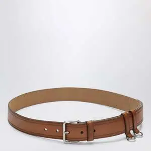 Miu Miu Calfskin Belt With Contrast Stitching And Hooks, Cognac - Brown