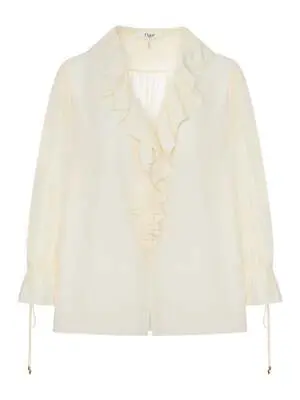 Chloé V-neck Ruffle Top In Crêpe De Chine - Cream
