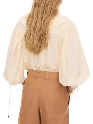 Chloé V-neck Ruffle Top In Crêpe De Chine - Cream