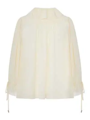 Chloé Ruffle Silk V-neck Top - Cream