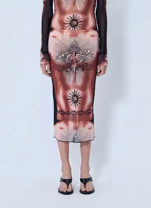 JEAN PAUL GAULTIER Re-edition Safe Sex Tattoo Long Skirt - Brown