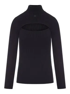 COURREGES Ribbed Sweater With Cut-out Detail - Black