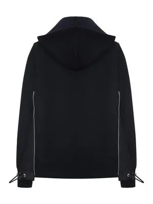 Sacai Zip-up Hoodie With Nylon Details - Black