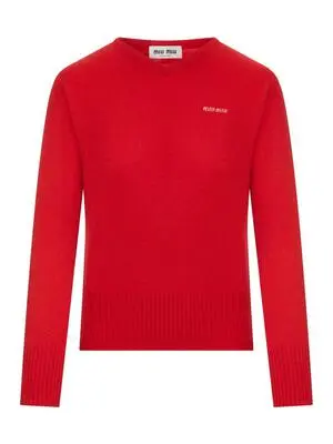 Miu Miu Cashmere V-neck Sweater With Logo - Red