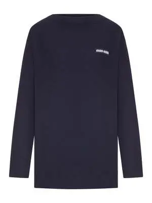 Miu Miu Oversized Ribbed Knit Sweater With Logo