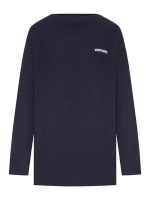 Miu Miu Oversized Ribbed Knit Sweater With Logo
