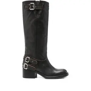 Chloé Calfskin Buckle Block Heel Boots - Black