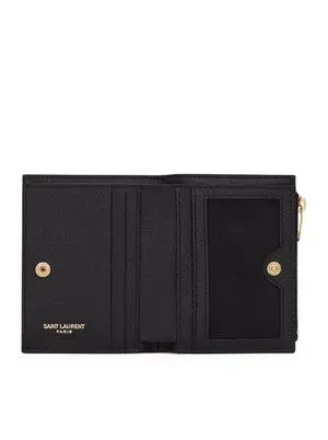 Saint Laurent Cassandre Quilted Bi-fold Wallet In Powder Grain Embossed Leather