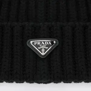 Prada Virgin Wool Beanie With Enamelled Triangle Logo