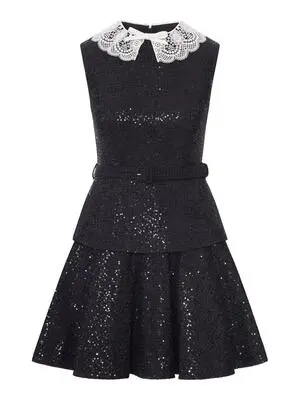 SELF-PORTRAIT Sequin Boucle Mini Dress - Black