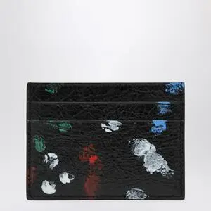 Balenciaga Cash Leather Card Holder With Painterâ€s Print - Black