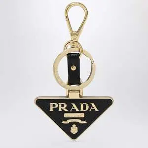 Prada Saffiano Leather And Metal Keychain - Black