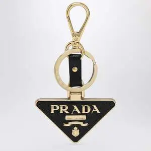 Prada Saffiano Leather And Metal Keychain - Black