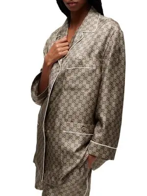 Gucci Printed Silk Twill Shirt - Brown