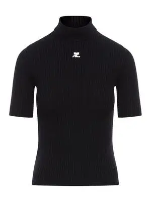 COURREGES Reedition Short Sleeves Rib Knit Sweater - Black