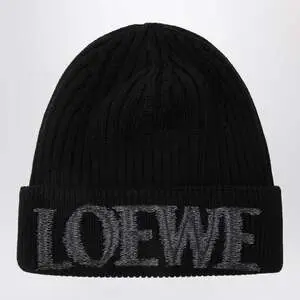 Loewe Wool Beanie With Logo Embroidery - Black
