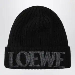 Loewe Wool Beanie With Logo Embroidery - Black