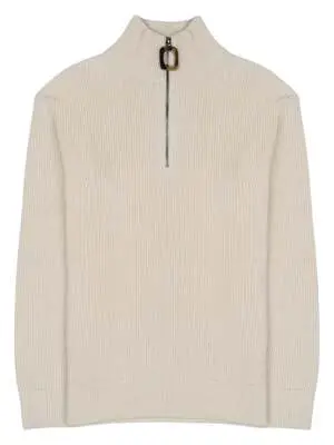 JW Anderson Maglia In Lana E Cotone Con Zip - Cream