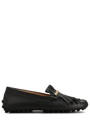 TOD'S Leather Fringe Loafers - Black
