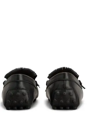TOD'S Leather Fringe Loafers - Black