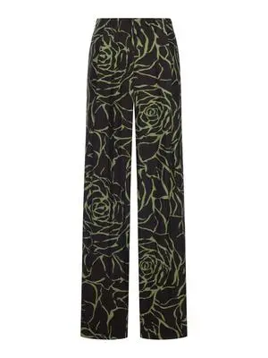 Dries Van Noten Wide Leg Trousers With Print - Black