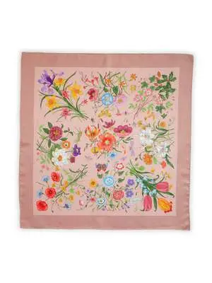 Gucci Printed Silk Twill Scarf - Pink