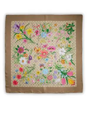 Gucci Silk Twill Scarf With Gg Print - Brown