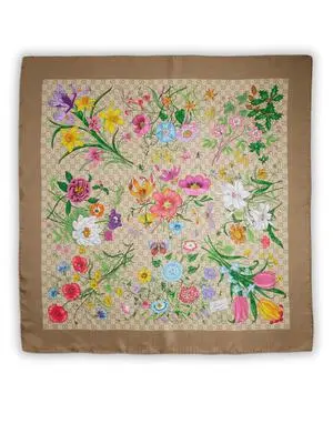 Gucci Silk Twill Scarf With Gg Print - Brown