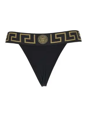 Versace High-waisted 'greca' Slip With Medusa Detail In Stretch Cotton For - Black