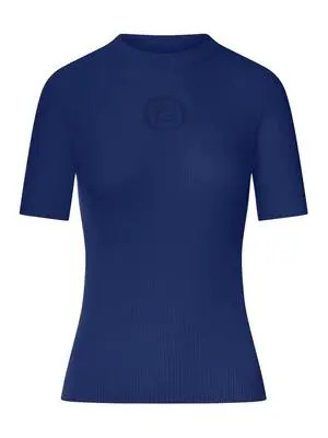 Fendi Cotton Sweater With Front Logo - Blue