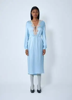 Prada Satin Crepe And Lace Dress - Blue