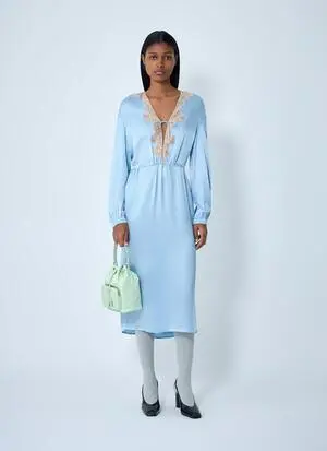 Prada Satin Crepe And Lace Midi Dress