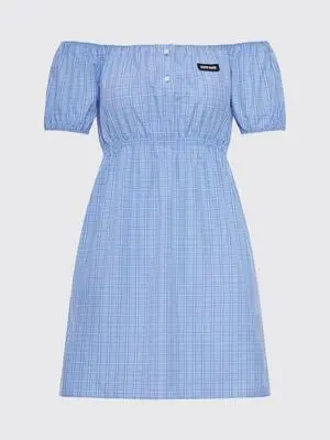 Miu Miu Cotton Dress With Logo - Blue